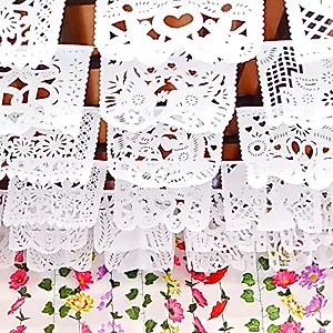 5 Pk Mexican Plastic Banners, 75 ft Long White Mexican Wedding Garlands, Perfect for Rehearsals, Bridal Shower, Photo Booth Backdrop, Engagement Party, Wedding Backdrop Banner B41