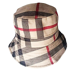 RUINUO Plaid Bucket Hat Women Soft Sun Hat for Spring Summer Autumn Winter Travel Velvet Tartan Packable Bucket Hats Kaki