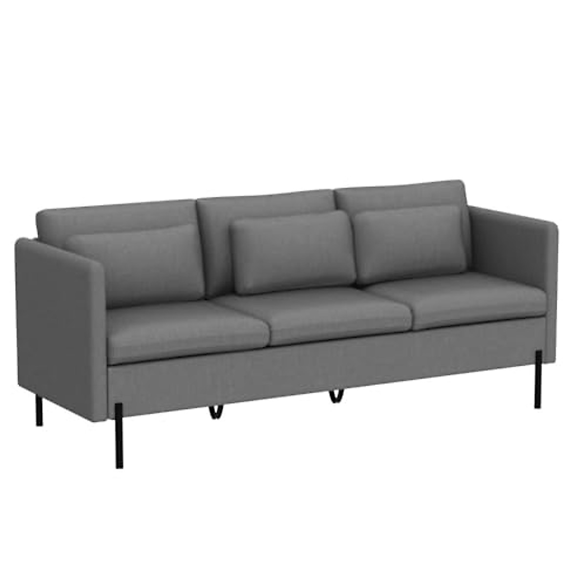 LINLUX 70 Inch Sofa Couch, 3 Seater Couches for Living Room, Comfy Sofas w/3 Pillows and Iron Legs, Fabric Sofa for Small Spaces, Bedroom, Office, Light Grey