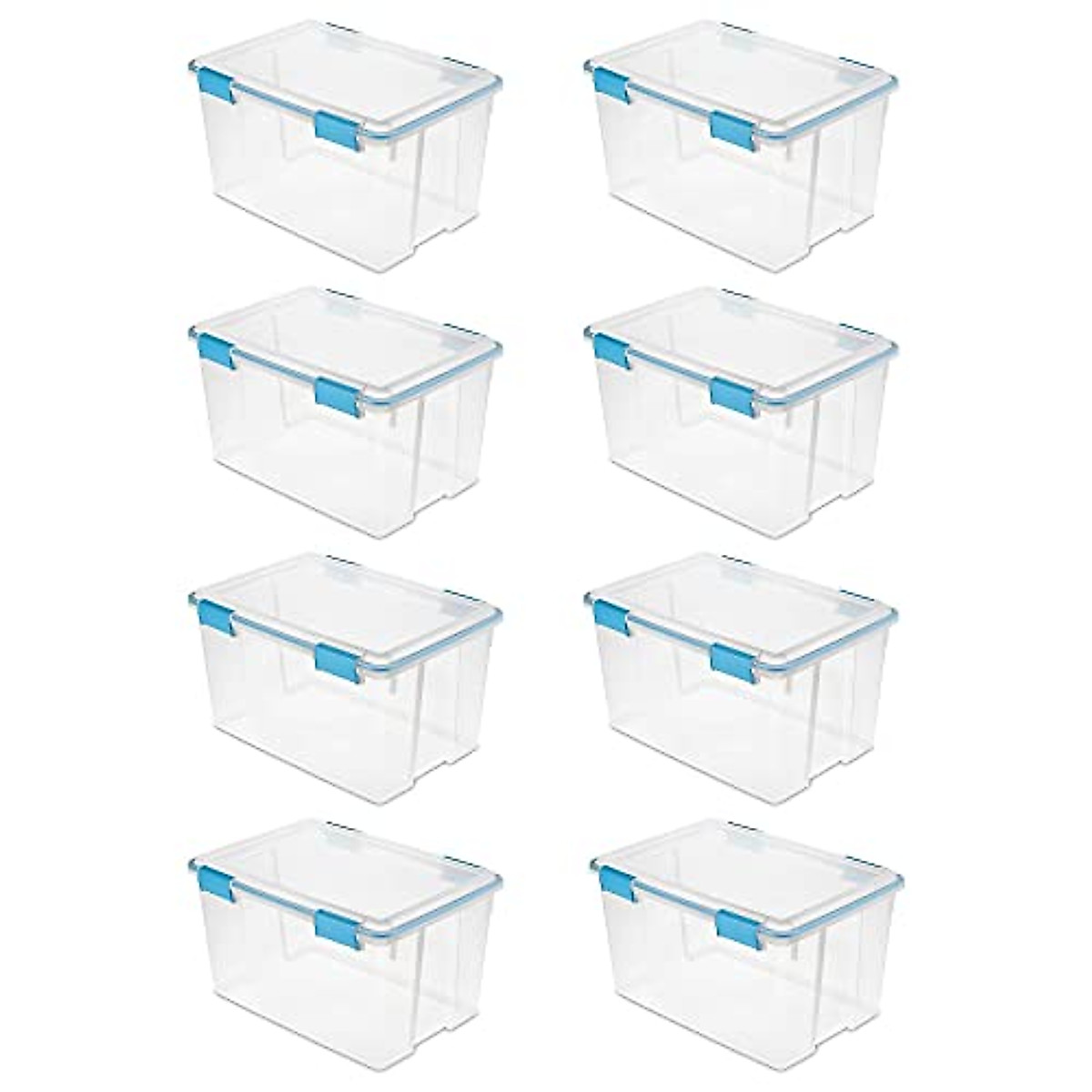Sterilite 54 Quart Clear Plastic Stackable Storage Container Box Bin with Air Tight Gasket Seal Latching Lid Long Term Organizing Solution, 8 Pack