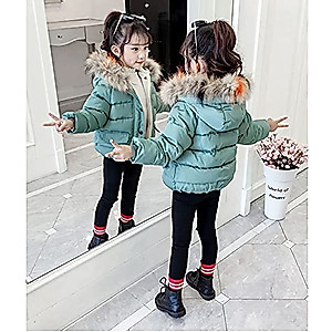 FunnyPaja Baby Toddler Boys Girls Winter Warm Coats Hooded Windproof Jacket Snowsuit Outerwear Fur Hoodies Light Green 12-18 Months