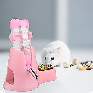 Hamster Water Bottle, [3 in 1-2.7oz] Diyife Guinea Pig Water Bottle No Drip, 80ml Small Animal Auto Dispenser with Food Container Base for Hamster Bunny Chinchilla Squirrel, Small Pets (Pink)