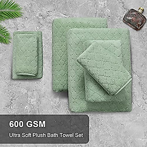 Extra Large Bath Towel Sets of 8, 2 Large Bath Towels Oversized, 2 Hand Towels, 4 Washcloths, Soft Microfiber & Quick Dry & Highly Absorbent Bath Towels for Bathroom Kitchen Spa Hotel Gym Pet(Green)