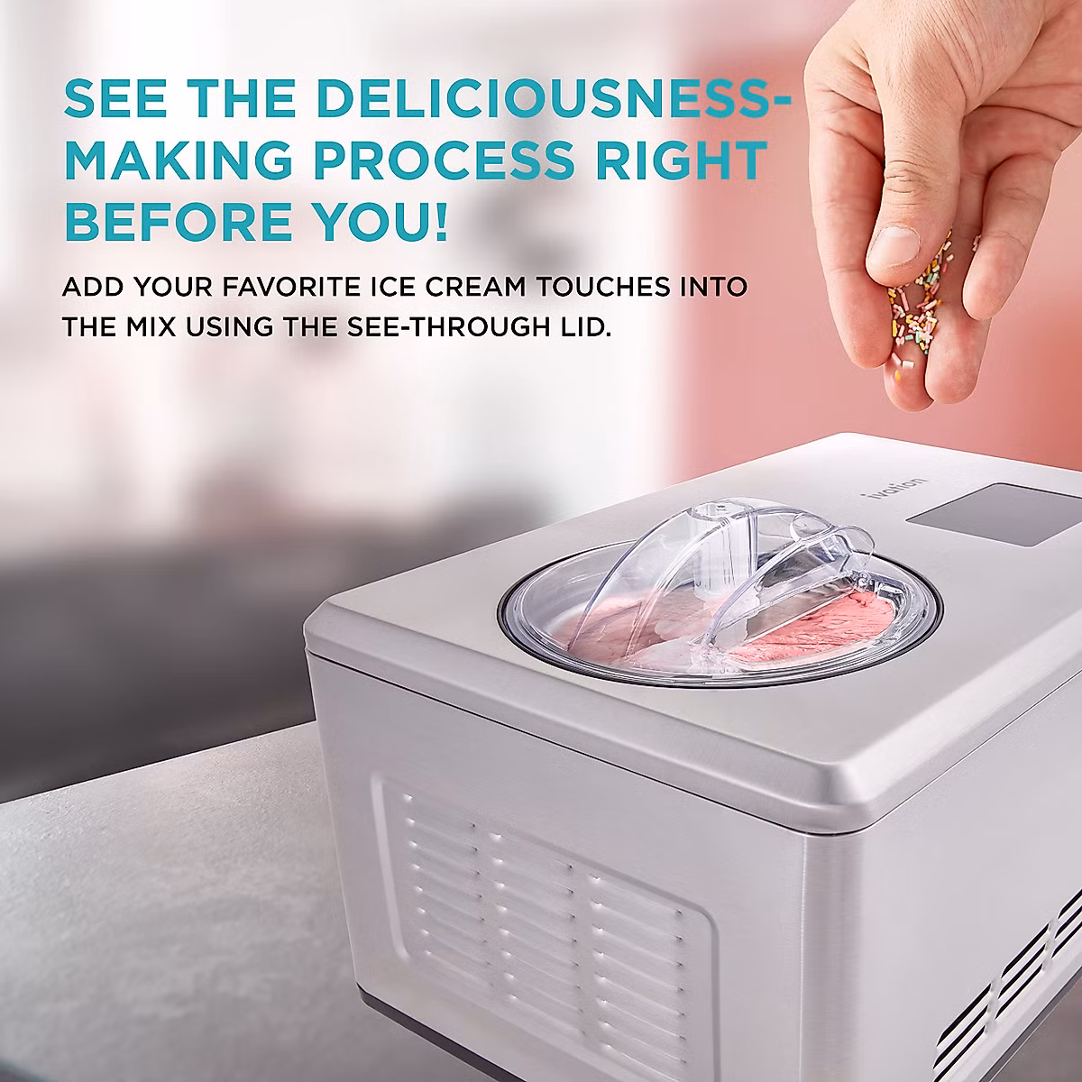 Ivation Automatic Ice Cream Maker Machine, No Pre-freezing Necessary with Built-in Compressor, Stainless Steel Gelato & Yogurt Machine, LCD Touchscreen Control, 2 Qt