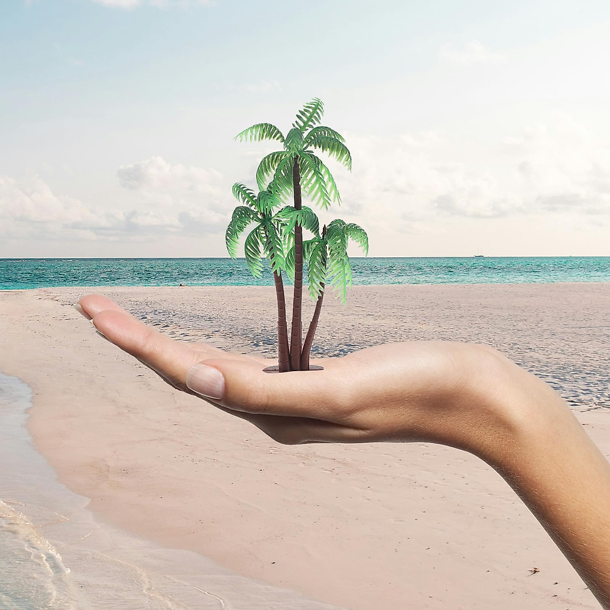 Quancru 10Pcs Miniature Coconut Palm Tree Model Artificial Greenery Plant Decoration DIY Train Railway Building Diorama Sandbox Cake Topper Landscape