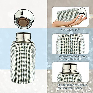 Diamond Water Bottle for Women Diamond Bling Water Bottle Rhinestone Stainless Steel Thermal Water Bottle 200 ML Vacuum Flask Sparking Refillable Insulated Water Bottle (Silver)