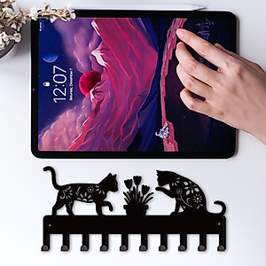 SUPERDANT Cats Metal Key Holder Cat Flower Decorative 10 Hook Key Rack Organizer Wall Mounted Entryway Key Belt Umbrella Hooks Personalized Key Hanger for Wall Front Door Gift for Cat Lovers