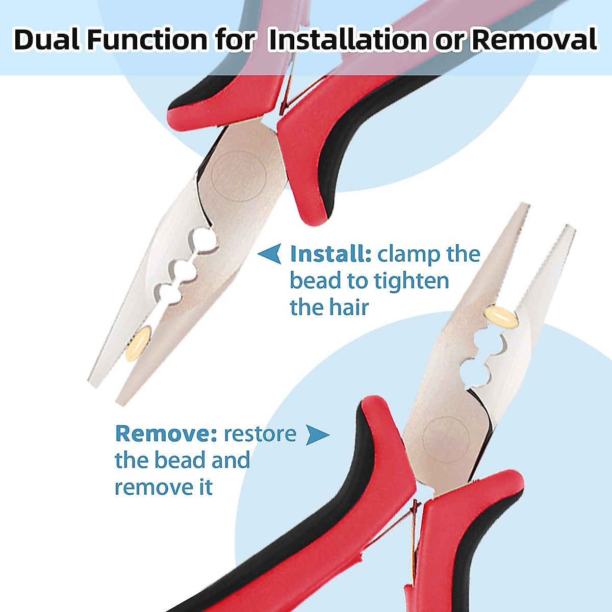 Neitsi Hair Extensions Pliers,1PCS 3 Holes Mini Microlinks Pliers,Hair Extensions Tools,Micro Links Opener and Removal Tool for Micro Nano Rings Beads Extensions or Feather Extensions,Red