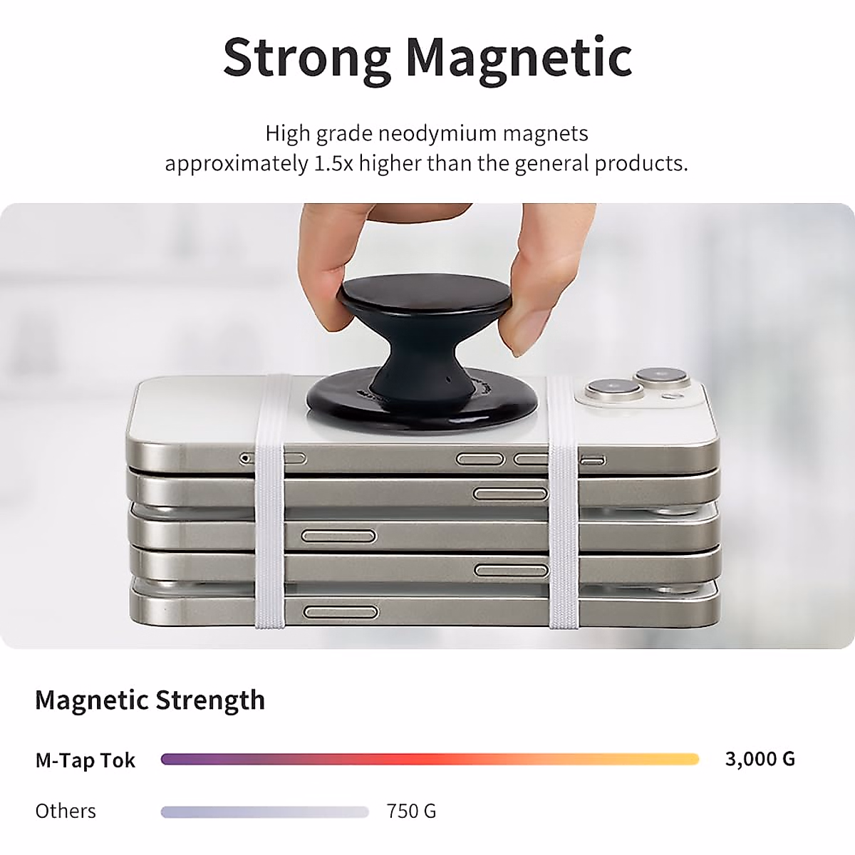 Sinjimoru for MagSafe Phone Grip, Soft Silicone Magnetic Finger Grip for iPhone 16/15/14/13/12, Comfortable One-Touch Holding, M-Tap Tok Black