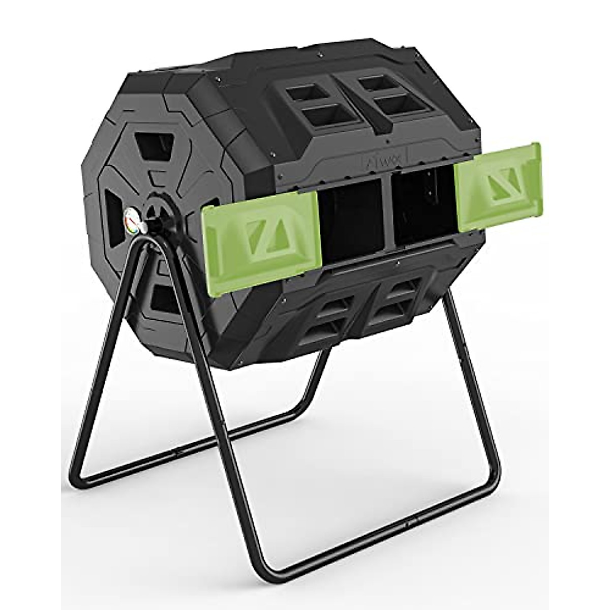 2021 Upgraded Tumbling Composter with Compost Thermometer - Dual Chamber Garden Compost Bin(43 Gal, Green)