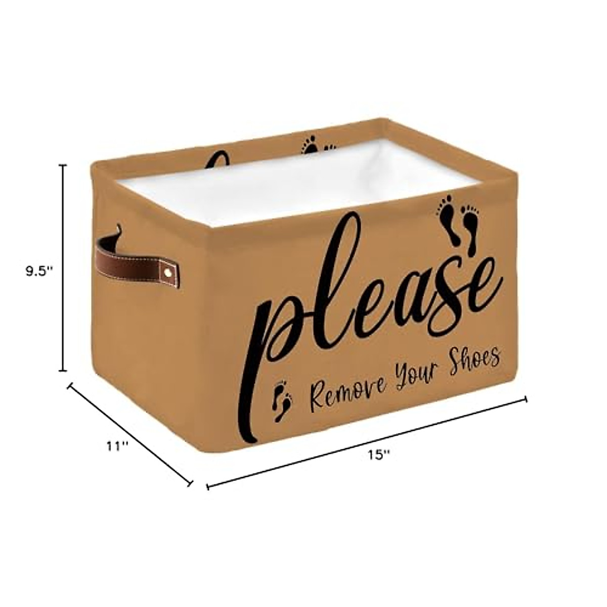 Please Remove Your Shoes Storage Basket Waterproof Cube Storage Bin Organizer with Handles, Farmhouse Brown Collapsible Storage Cubes Bins for Clothes Books Toys 15"x11"x9.5"