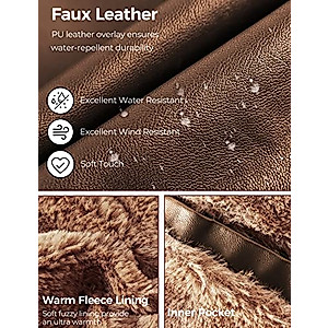 WenVen Men's Stand Collar Fleece Lined Bomber Faux Leather Jacket (Field, M)