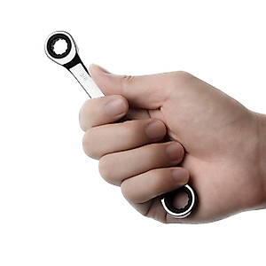 Jetech Double Box End Ratcheting Wrench (3/8 Inch x 7/16 Inch) - Heavy Duty Cr-V Box Ratcheting Gear Spanner