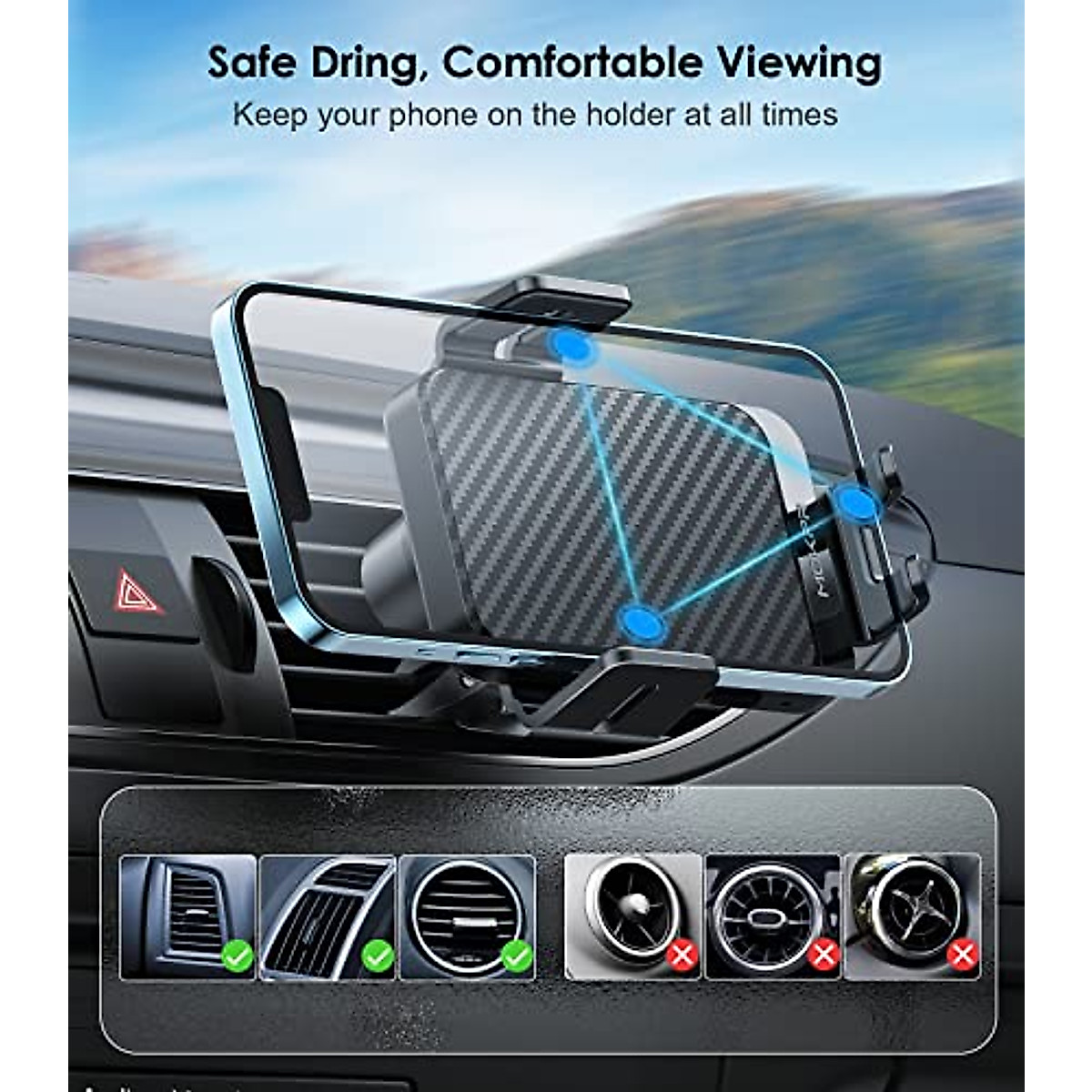 Wireless Car Charger, MOKPR 15W Fast Charging Auto-Clamping Car Charger Phone Mount Air Vent Cell Phone Holder Compatible iPhone 14/13/13 Pro/12 pro/12/11/X/8, Samsung Galaxy S23/S22/S21/S20, etc