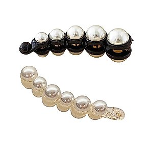 Leadigol 2PCS Pearl Hair Clip,Elegant Banana Hair Clip Plastic Banana Clip Pearl Barrettes Pearl Ponytail Hair Clip for Women