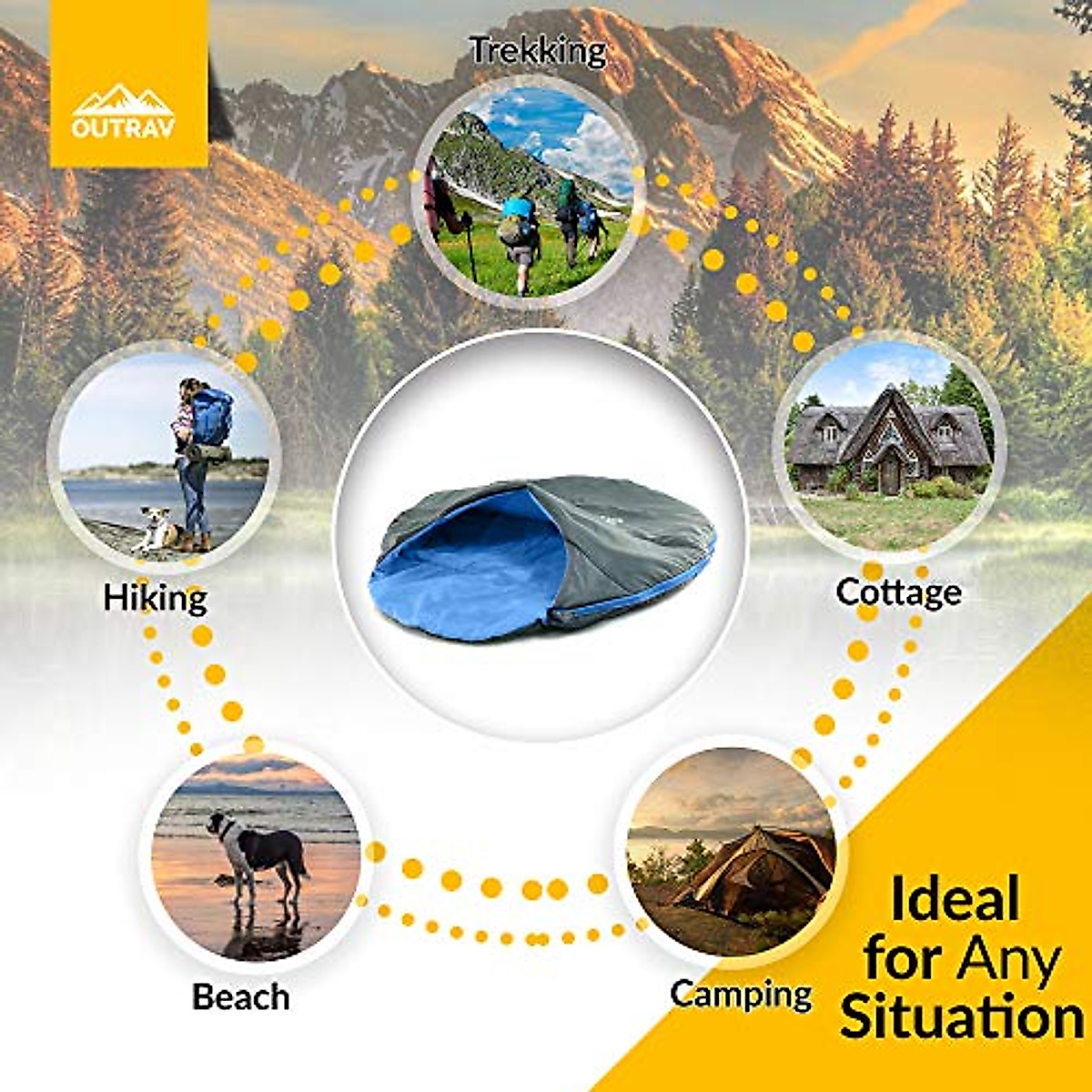 Outrav Dog Sleeping Bag - Extra Durable Waterproof Camping Bed - Packable for Hiking, Cottage, Beach - Includes Stuff Sack (Blue)