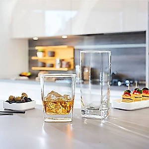 Everyday Drinking Glasses Set of 8 Drinkware Kitchen Glasses for Cocktail, Iced Coffee, Beer, Ice Tea, Wine, Whiskey, Water, 4 Tall Highball Glass Cups & 4 Short Old Fashioned Drinking Glass