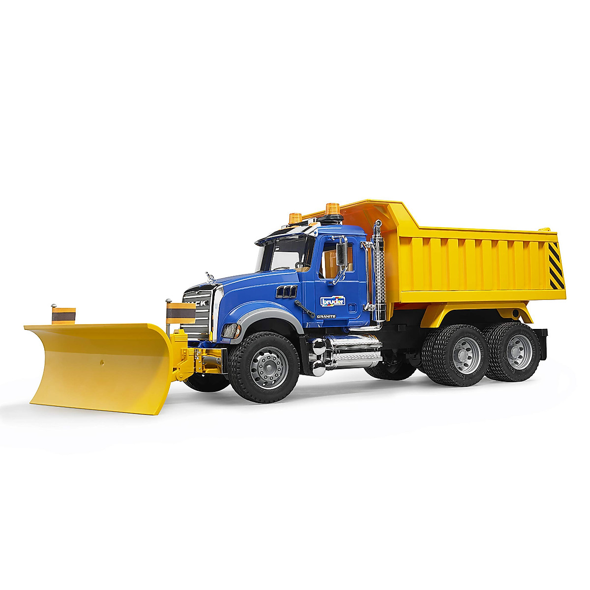 Bruder 02825 Mack Granite Dump Truck with Snow Plow Blade for Construction and Farm Pretend Play with Light & Sound Module