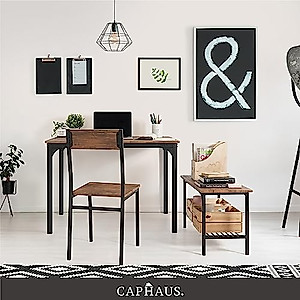 CAPHAUS 4 Pieces Dining Table Set for 4 w/Bench and Chairs, Modern Table Set for Dining Room, Home, Kitchen w/Storage Rack, Rectangle Table, Bench & Two Chairs, Space-Saving Dining Set, Teak Oak