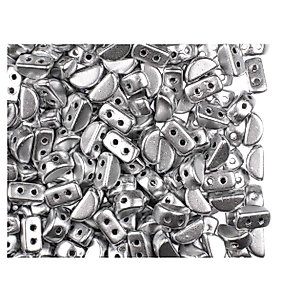 50pcs Kos® Par Puca® Beads, 6x3mm 2-Hole, Czech Glass, Silver Aluminum Matte