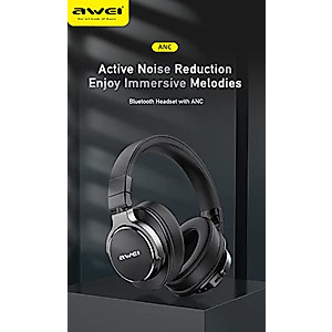 AWEI A710BL ANC Active Noise Cancelling Headphones Bluetooth 5.0, Stereo Headphones, Wireless and Wired Switching at Will, Stereo High Sound Quality, Shocking Bass Effect, Clear Calls (Black)