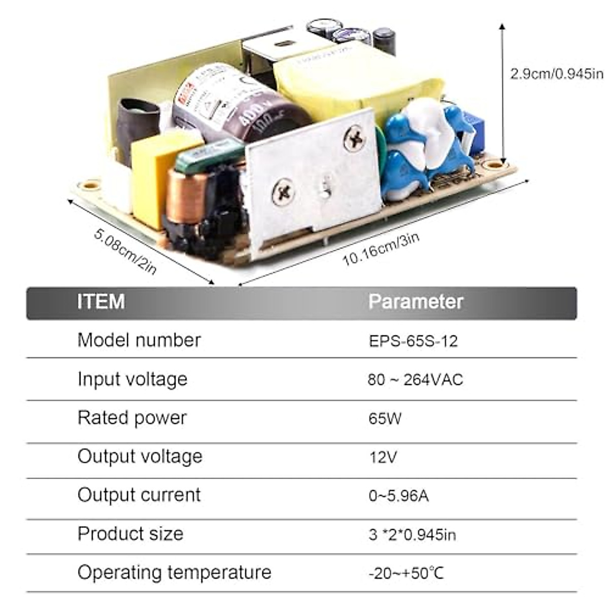 TorqCali EPS-65S-12 65W Single Output Switching Power Supply 12V 5.42A, 88% Efficiency, Universal AC Input, Industrial Grade, for Automation Equipment, Test & Measurement, and More