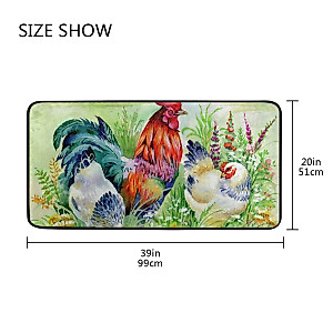 Chicken and Rooster in The Grass Vintage Kitchen Mat Rugs Cushioned Chef Soft Non-Slip Floor Mats Washable Doormat Bathroom Runner Area Rug Carpet