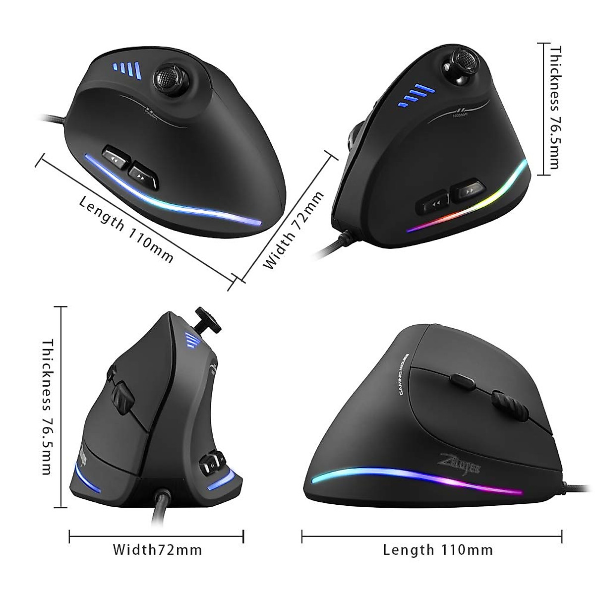 zelotes Wired Gaming Mouse with Joystick,10000DPI,11 Programmable Buttons,Vertical Ergonomic Mouse,USB Optical Computer mouse,PC Gaming Mouse for Laptop,PC,Black