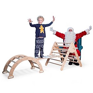 WoodandHearts Montessori Climbing Set - Foldable Triangle Climber with Slide, Ramp, Arch - Wooden Toddler Climbing Toys Indoor Playground Jungle Gym for Kids Age 2-8