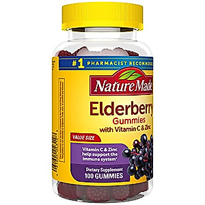 Nature Made Elderberry with Vitamin C and Zinc, Dietary Supplement for Immune Support, 100 Gummies, 50 Day Supply