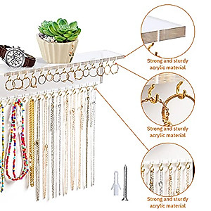 2 Pieces Acrylic Jewelry Organizer Wall Mounted with 60 Hooks, Hanging Jewelry Organizer Holder Display for Hanging Rings, Earrings, Necklace Holder (Clear)