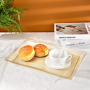 I00000 6 Pack Gold Glitter Plastic Serving Tray, 15" x 10" Crooked Food Trays, Clear Disposable Serving Platter for Parties, Weddings