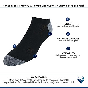 Hanes mens X-temp Lightweight No Show Socks, 12-pair Pack Casual Sock, Black, 6 12 US