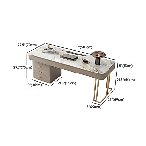 LAKIQ Modern Stone top Executive Desk with File Cabinet Storage Pedestal Home Office Desk Computer Desk Cable Management Rectangular Writing Table-Without Chair(55.1" L x 27.6" W x 29.5" H)