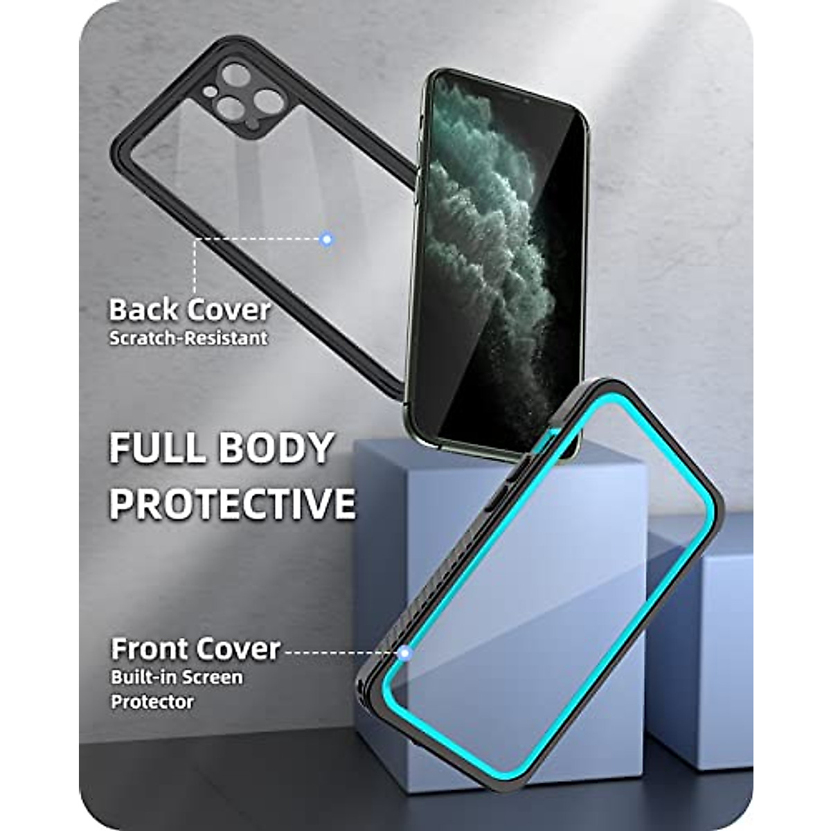 WIFORT iPhone 11 Pro Waterproof Case Built-in Screen Protector Water Resistant Cover Protective Drop Protection Hard, Shockproof Full Body Defender Tough Military Grade - 5.8" Teal