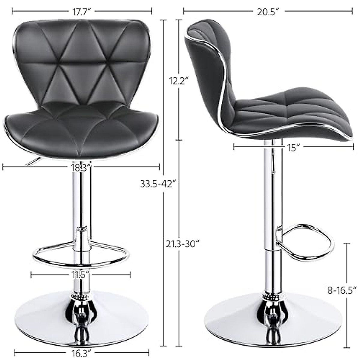 Yaheetech Bar Stools Set of 4, Island Chairs Shell Back, PU Leather Adjustable Barstools, Swivel Barstools with Footrest for Home Kitchen, Grey