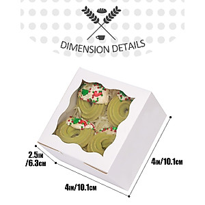 White Bakery Boxes with Window 4x4x2.5 inches Small Size Pastry Boxes Mini Cookie Boxes for Bakerys Thick & Sturdy （100 Packs）