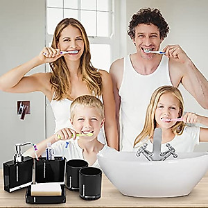 Bathroom Accessories Set, Bathroom Designer 5-Piece Bath Accessory Set Decorative Bath Accessory Kit with Toothbrush Holder Soap Dish Toothbrush Cup Soap Dispenser Gargle Cup (Black)