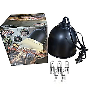 Reptile Light Fixture w/ 5pcs Uniform UVB UVA Bulbs 5.5inch Deep Dome Reptile Habitat Heat Lamp Turtle Basking Light for Tortoise Lizard Gecko Snake Bearded Dragon Terrarium Aquarium Tank etc