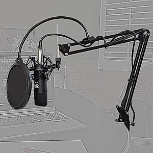 AxcessAbles MX-100 Professional Cardioid Studio Condenser XLR Microphone with AxcessAbles SF-101 Half Dome Isolation Shield for Streaming & Studio Recording