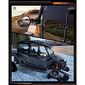 BraveWAY UTV Side Mirrors with Lights, Fit All 1.5-2.5" Roll Bar Cage, Amber White Green Three-color 3 Modes ATV/UTV Off Road Lighted Rear View Mirror Light with UTV ATV Polaris RZR Ranger