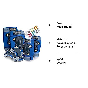 OutdoorMaster Kids/Youth Protective Gear - Knee Pads Elbow Pads Wrist Guard 6-in-1 Set for Bike, Roller Skating, Skateboard, Inline Skating, Hover Board,Penny Board - Aqua Squad - S