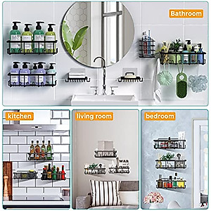 GYLYJP Shower Caddy, 6-Pack Self Adhesive Shower Shelves No Drilling, Rustproof Stainless Steel Shower Organizer, Large Capacity Wall Mounted Shower Storage, Shower Shelf for Inside Shower, Black