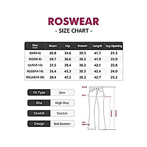 roswear Women’s High Waisted Bell Bottom Stretch Ripped Curvy Flare Jeans White Large