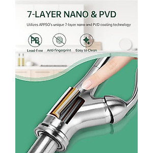 APPASO Patented Kitchen Faucet with Pull Down Sprayer and Soap Dispenser - Single Handle Stainless Steel Brushed Nickel High Arc Pull Out Kitchen Sink Faucets with Deck Plate