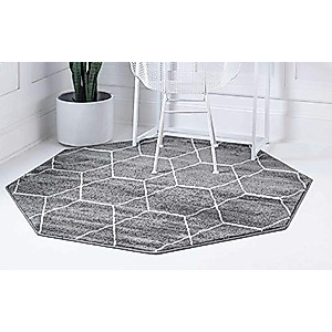 Unique Loom Trellis Frieze Collection Area Rug - Geometric (5' Octagon, Dark Gray/ Ivory)