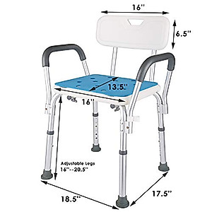 HappyNites Shower Chair with Rails - Shower Seat with Arms for Seniors with Tote Bag and Handles, Tall Shower Chair for Elderly, Handicap Tub Shower Seats for Adults (White Chair with Rail)