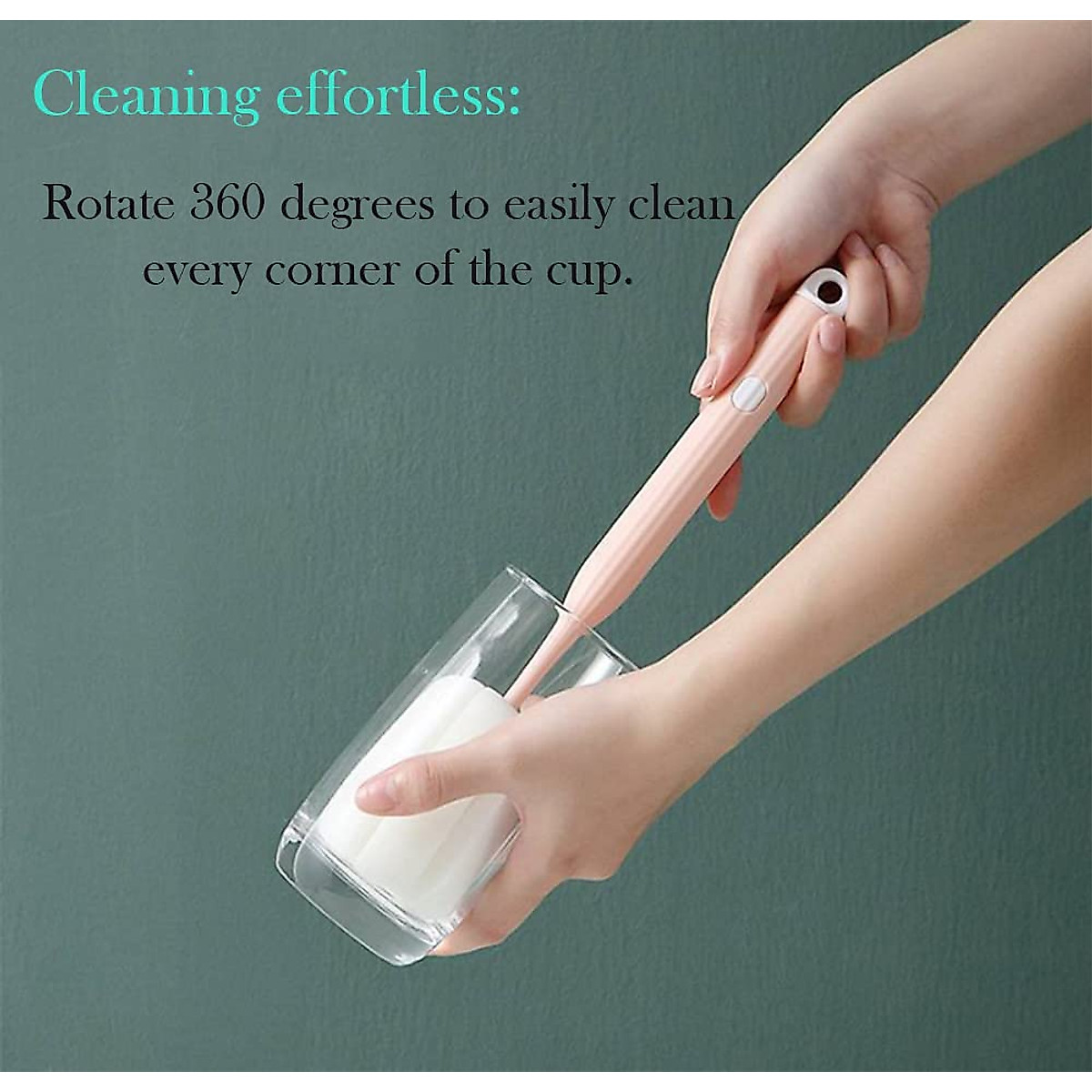AKOAK 1 Pack Sponge Cleaning Brush, Plastic Handle Baby Bottle Brush, 360 Degree Rotation, Suitable for Goblet, Tea Cup, Household Cleaning Tool (Pink)