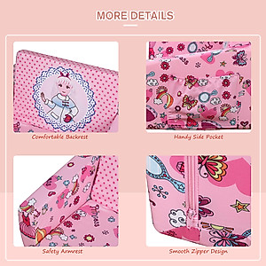 Qaba Kids Fold-Out Couch/Chair Lounger with Space-Themed Washable Fabric & Removable Cushion for 3-6 Years Old, Pink