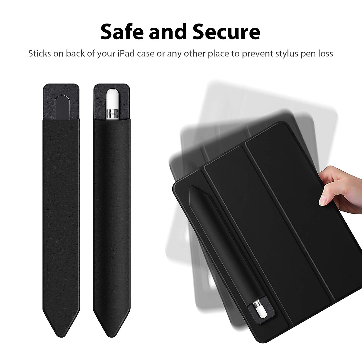 Doormoon Pencil Holder for iPad 2018 (6th Gen)/ iPad Air/ 9.7 / Pro 10.5"/12.9", Detachable Elastic Apple Pencil 2nd Gen Leather Sleeve Pocket Pouch (Black x 2)
